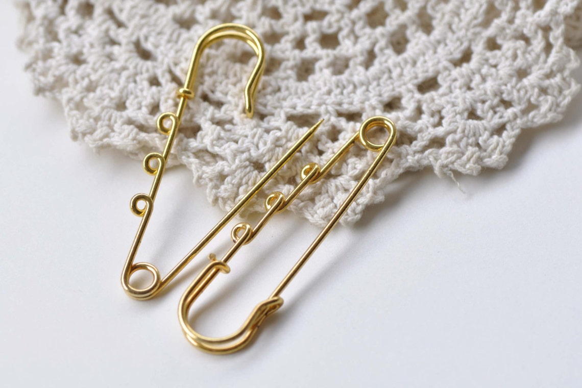 Gold Kilt Pins Three Loops Safety Pins Brooch 16x64mm Set of 10 A8621 ...