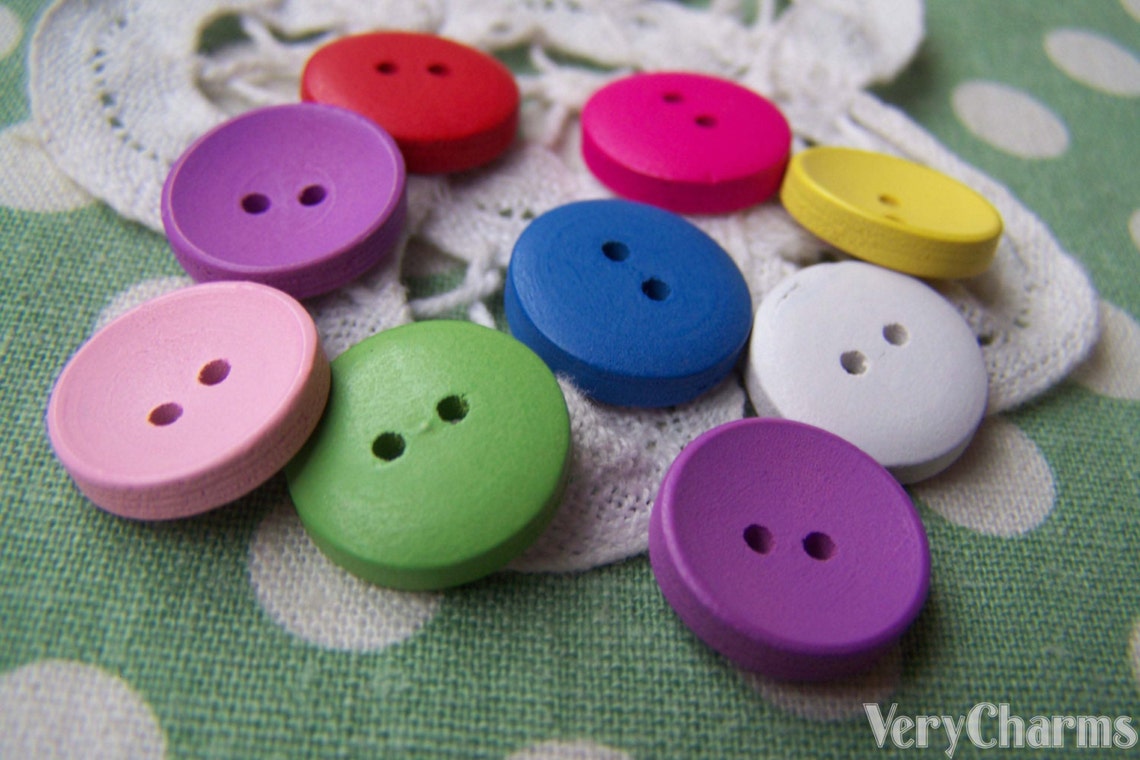 Wooden Button Assorted Color Two Hole Round Shape 14.5mm Set | Etsy