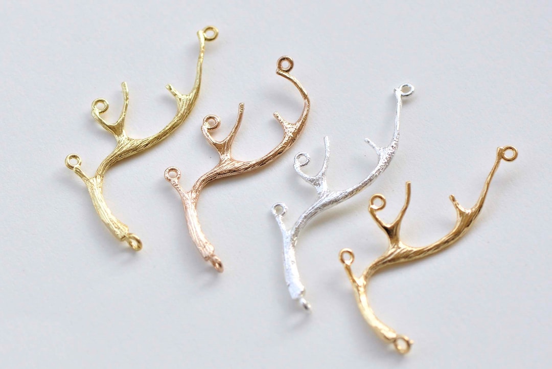 6 Pcs Brass Deer Horn Antler Charms With Multiple Loops 13x36mm Raw ...