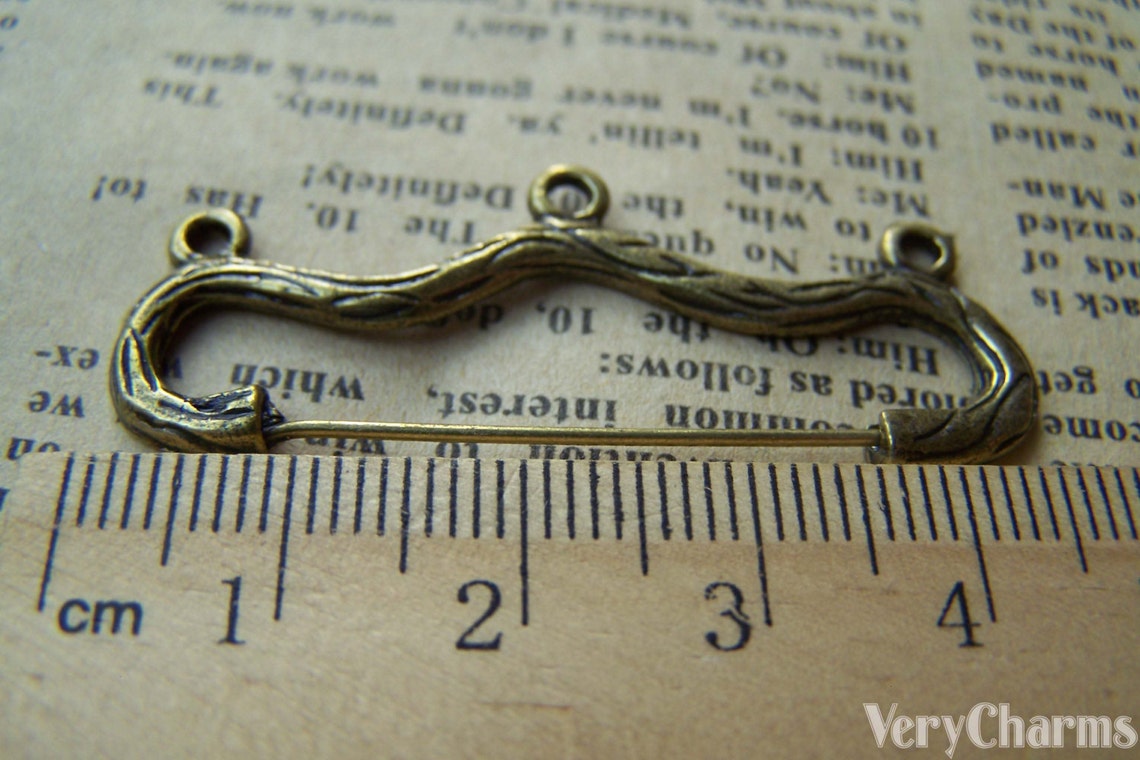 10 Pcs Antique Bronze Three Loops Bow Safety Pins Broochs 18x46mm A1764 ...