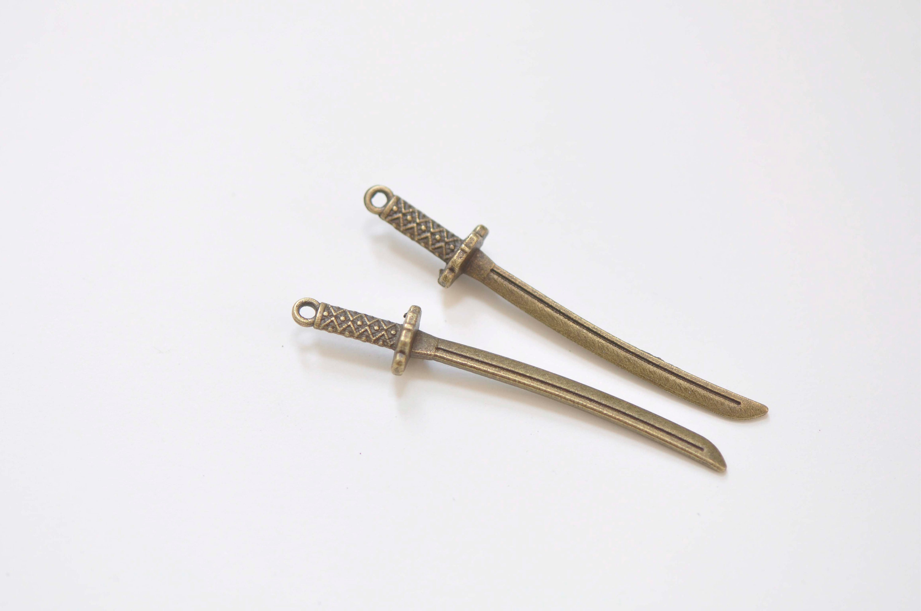 Japanese Blade Katana Sword Charms 8x50mm Antique Bronze/antique Silver ...