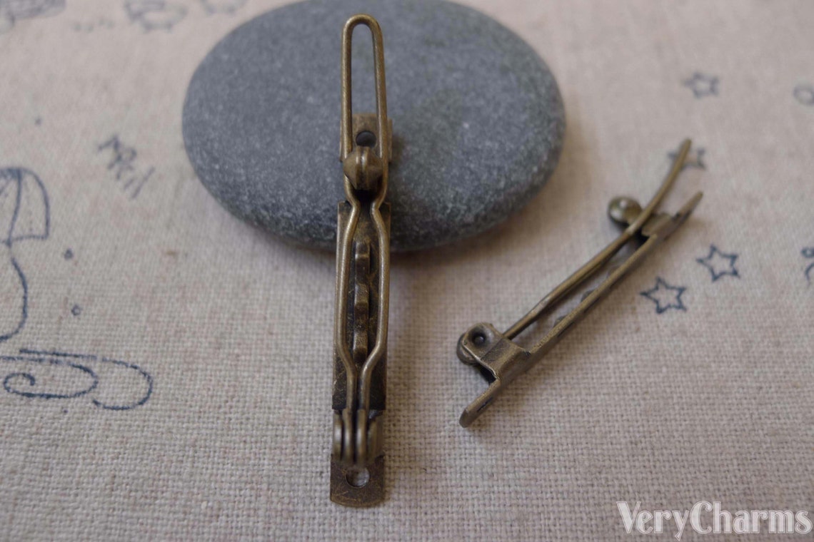 30 Pcs Antique Bronze Snap Hair Clip Barrette Blanks With 35mm Flat ...