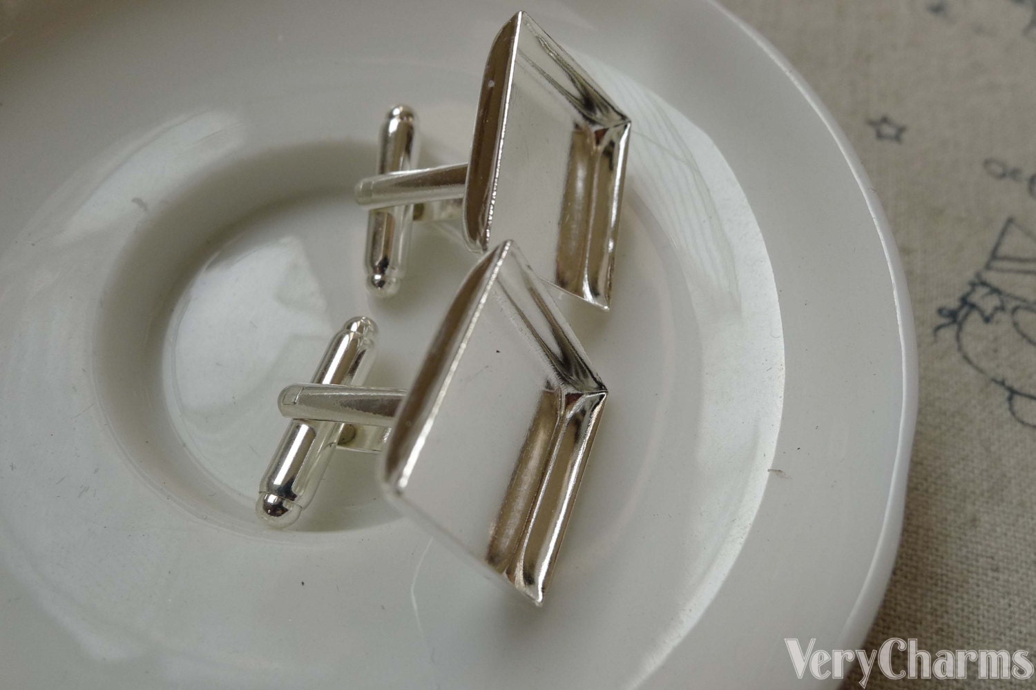 Square Bezel Cufflink Blanks Silver Cuff Links Setting Match | Etsy