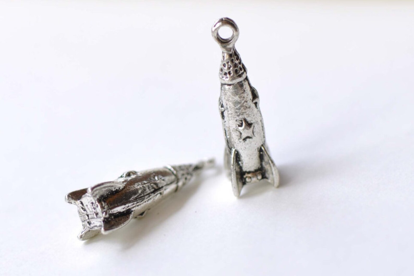 Rocket Ship Charms Antique Silver 3D Star Missile Pendant | Etsy