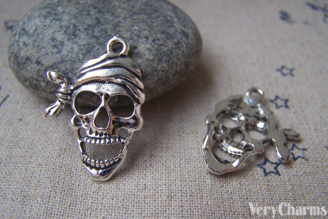 Antique Silver Filigree Skull Pirate Charms 19x25mm Set of 10 - Etsy
