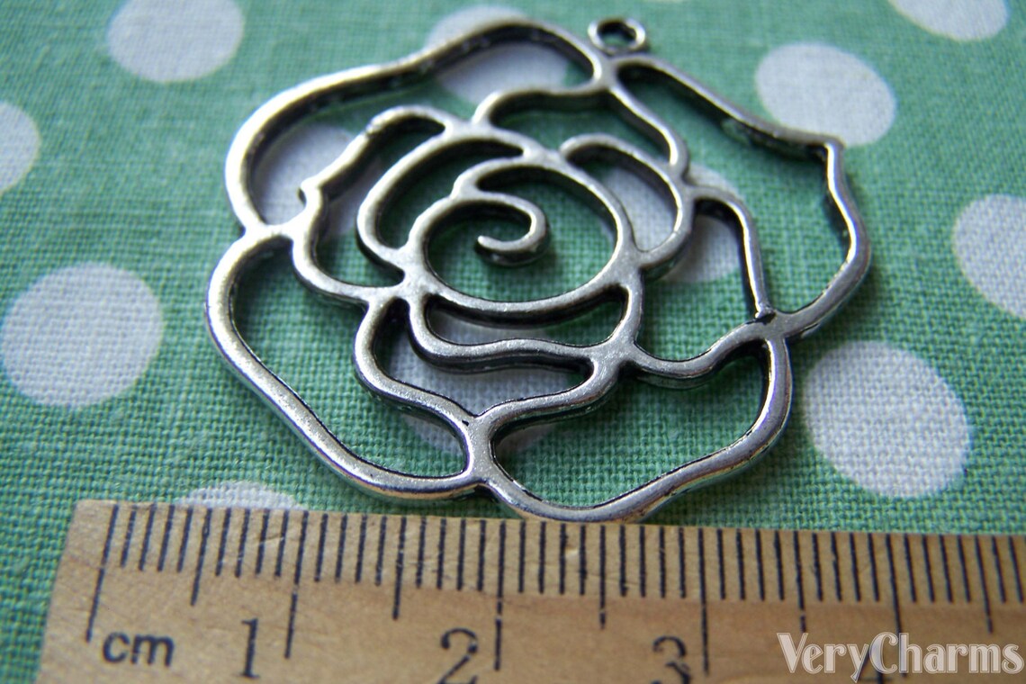 10 Pcs of Antique Silver Filigree Rose Flower Pendants Charms - Etsy