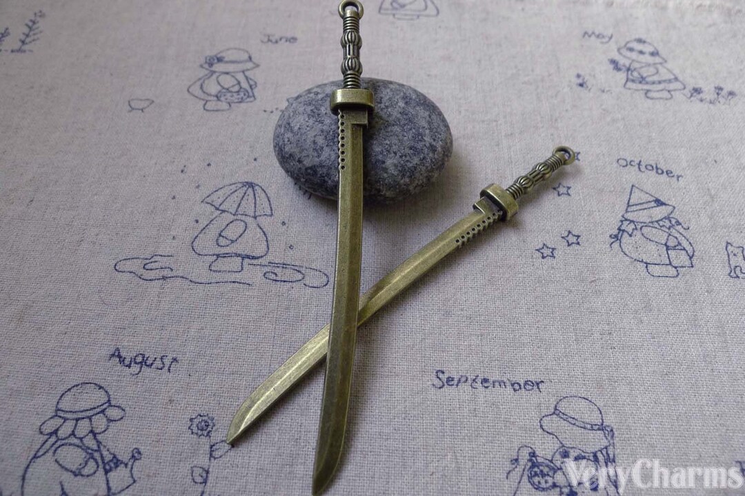 Japanese Blade Sword Antique Bronze Pendants Charms 10x108mm Set of 5 ...