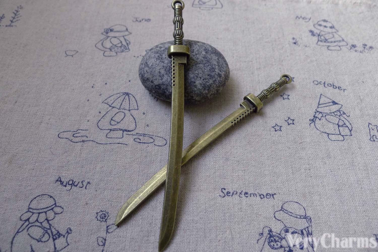Japanese Blade Sword Antique Bronze Pendants Charms 10x108mm Set of 5 ...