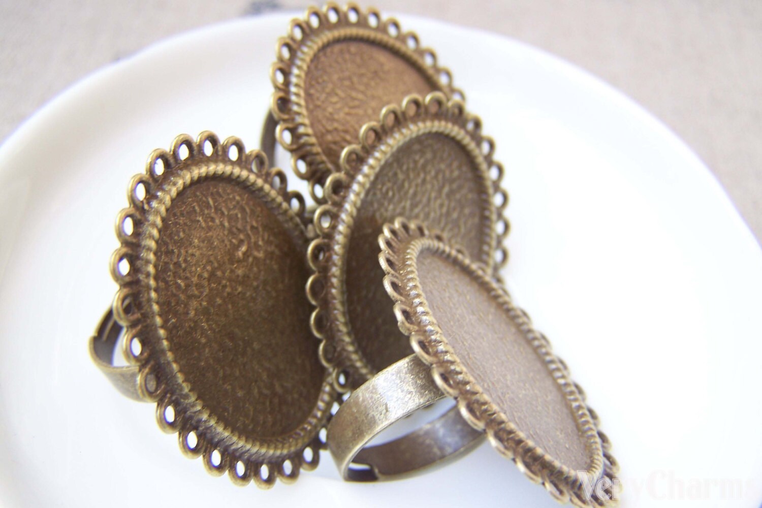 5 Pcs Antique Bronze Adjustable Ring Blank Shank Base With 19x25mm ...