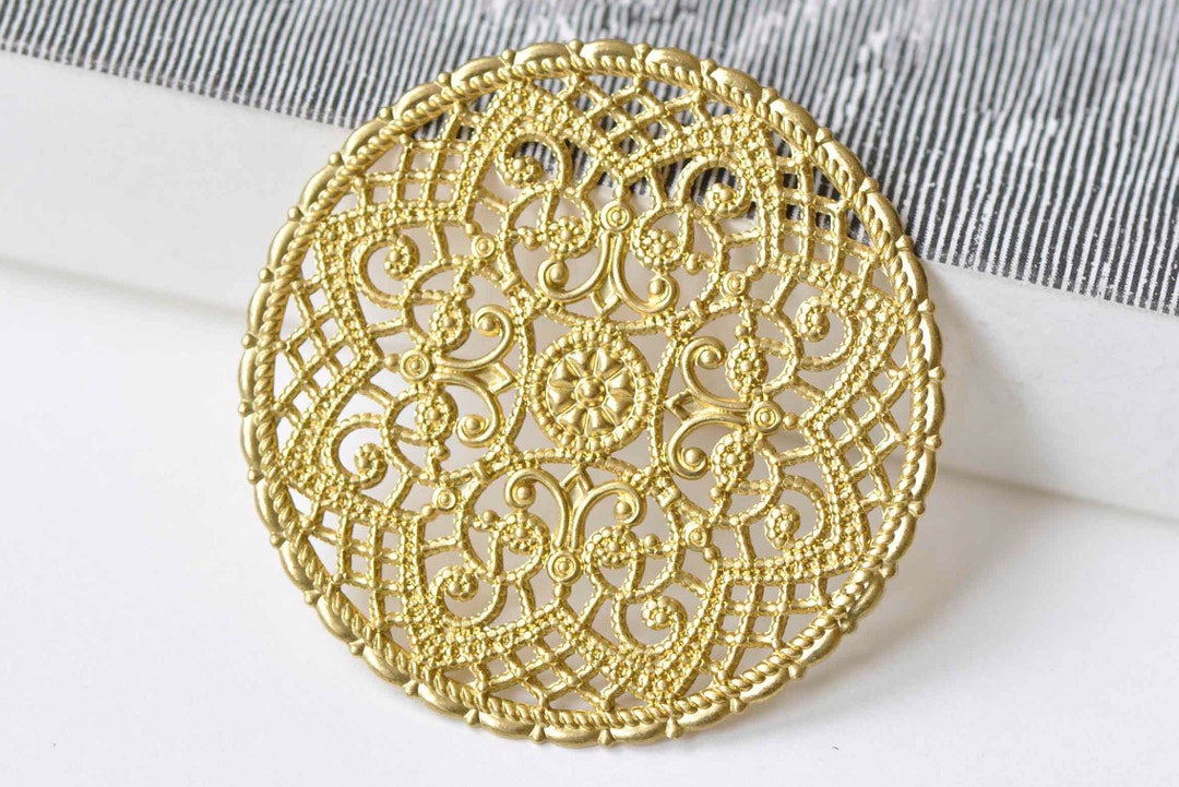 6 Pcs Raw Brass Filigree Large Flower Round Embellishments 40mm A9015 ...
