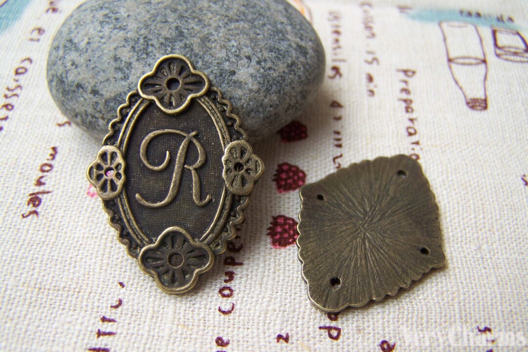 Letter R Connector Antique Bronze Monogram Rhombus Charms 23x33mm Set ...