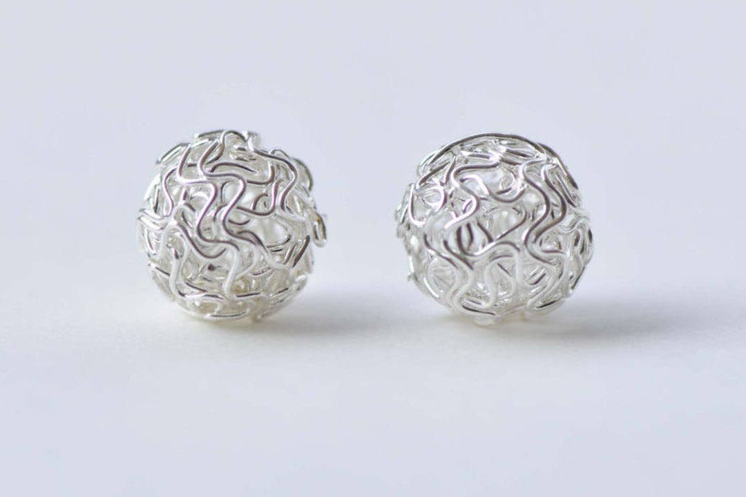 10 Pcs Silver Tone Iron Hollow Wire Knots Ball Beads 10mm/12mm/14mm ...