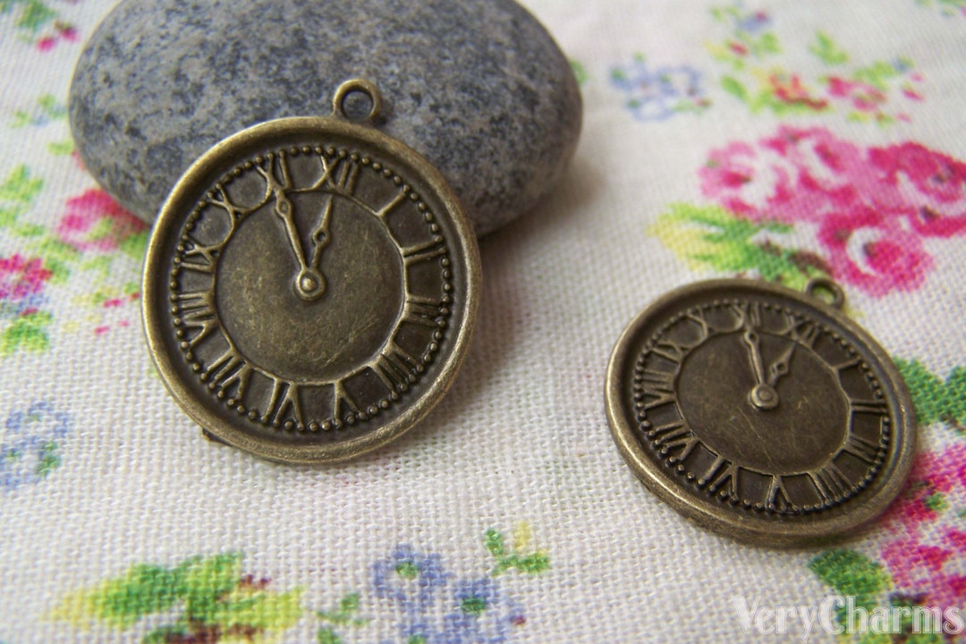 10 Pcs of Antique Bronze Round Clock Charms 24mm A479 - Etsy