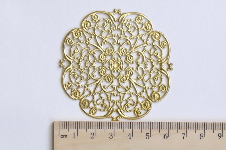 Large Raw Brass Filigree Floral Stamping Embellishments 62mm Set of 5 ...