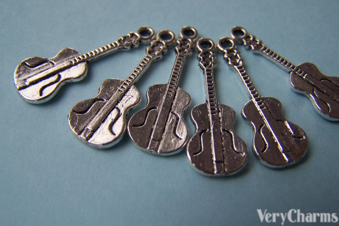 10 pcs of Antique Silver Guitar Instrument Charms 10x27mm | Etsy