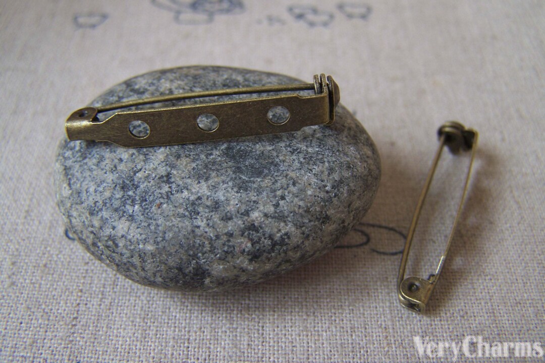 Antique Bronze Long Brooch Pin Back With Roll Safety Clasp Locking Bar ...