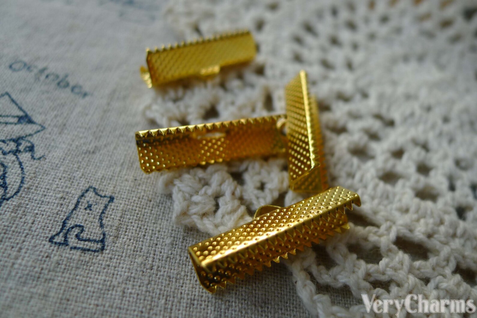 50 Pcs Gold Ribbon Ends Clamps Fasteners Clasps 25mm A5355 - Etsy