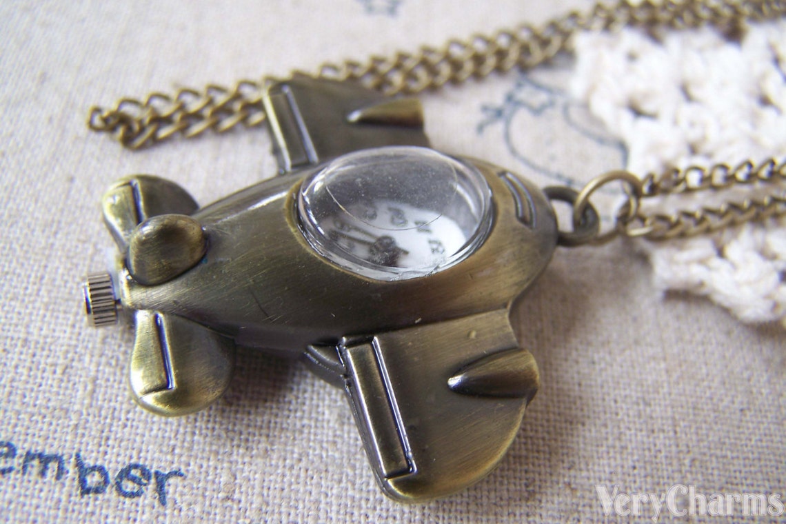 1 PC Antique Bronze Airplane Pocket Watch 38x39mm A4612 - Etsy