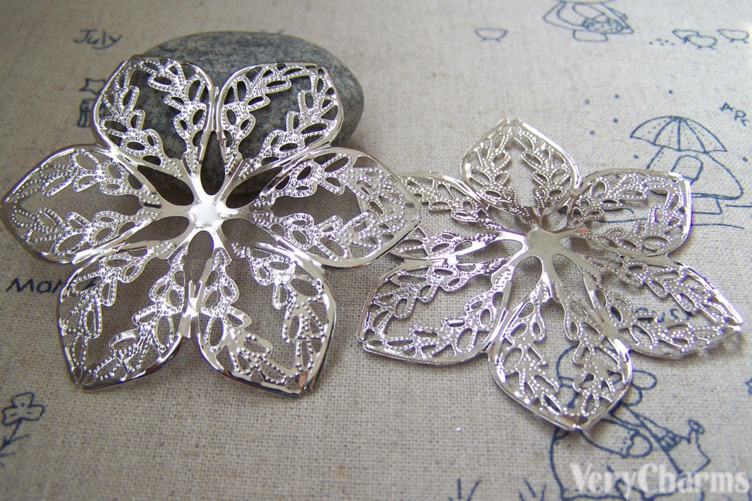 20 Pcs of Platinum White Gold Tone Filigree Huge Flower Embellishments ...