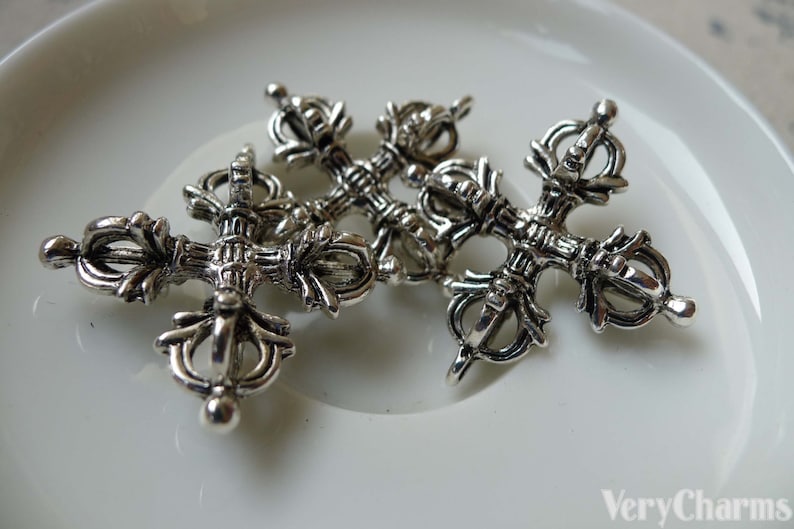 4 pcs Antique Silver Pewter Double Vajra Dorje Cross Buddhism | Etsy