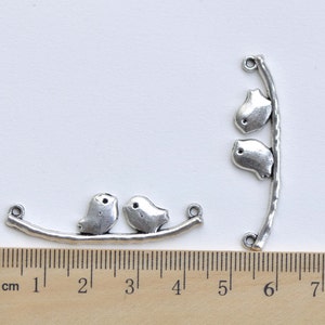 Antique Silver Two Love Birds on Branch Connector Charms 11x44mm Set of ...