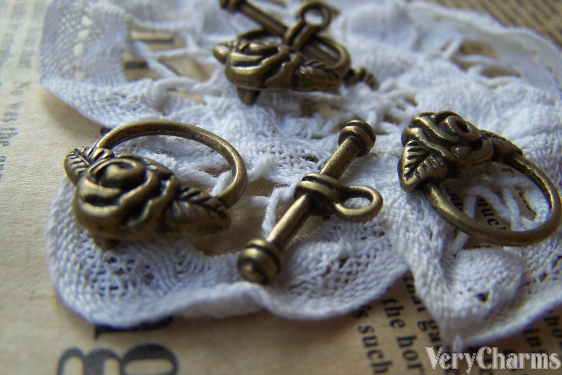 10 Sets of Antique Bronze Rose Flower Toggle Clasps A218 - Etsy