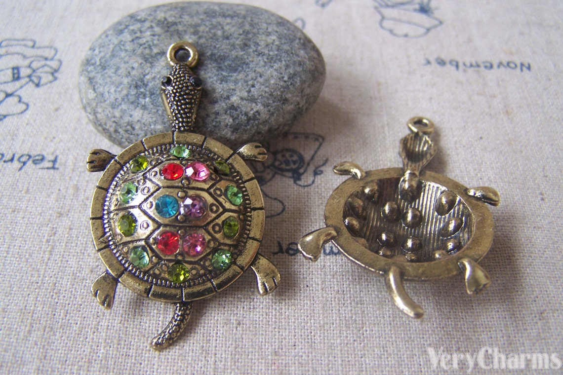 Antique Gold Rhinestone Turtle Pendants Colorful Charms - Etsy