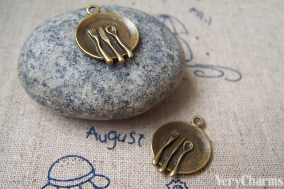 Plate and Cutlery Antique Bronze Dinner Plate Charms 15x17mm | Etsy