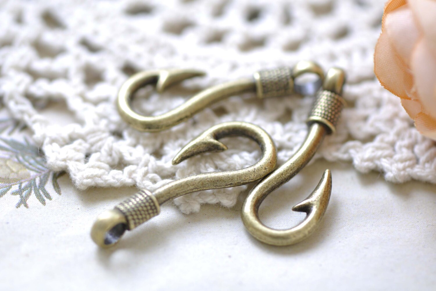 Fish Hook Charms Antique Bronze Coiled End Large Hole Fishing - Etsy