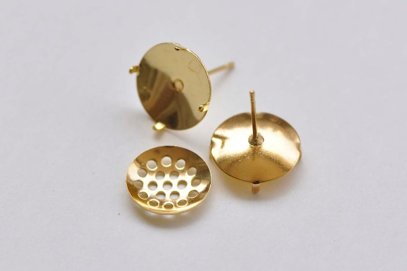 10 Pairs Gold Perforated Sieve Earring Post Findings Ear - Etsy