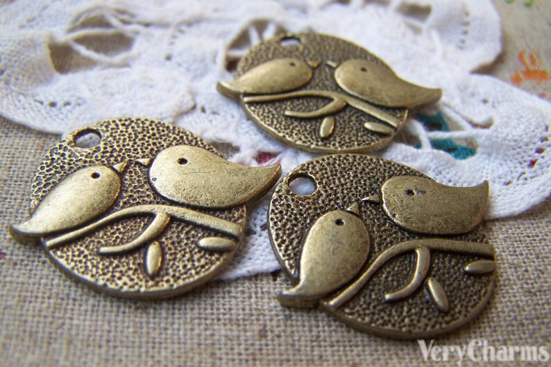 SALE 10 Pcs of Antique Bronze Two Birds on Tree Oval Charms 25x29mm ...