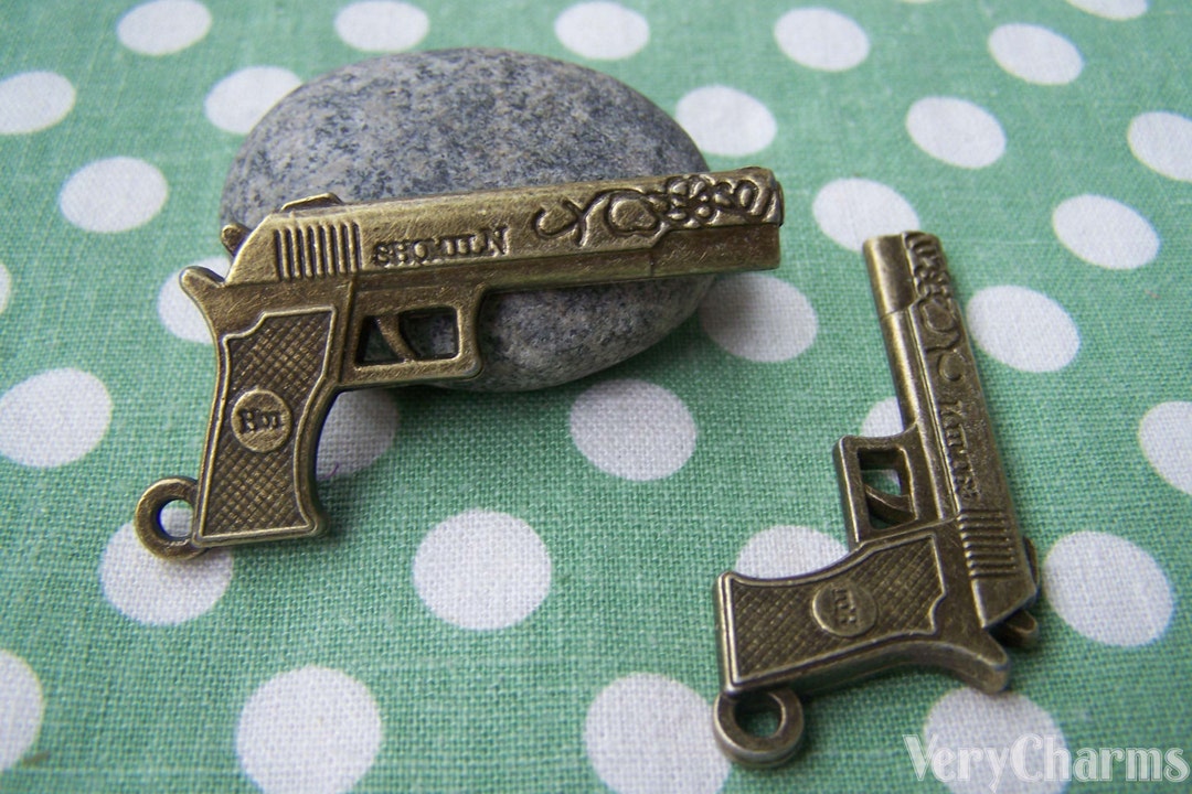 2 Pcs Antique Bronze 3D Handgun Weapon Charm Pendants 23x63mm A1228 - Etsy