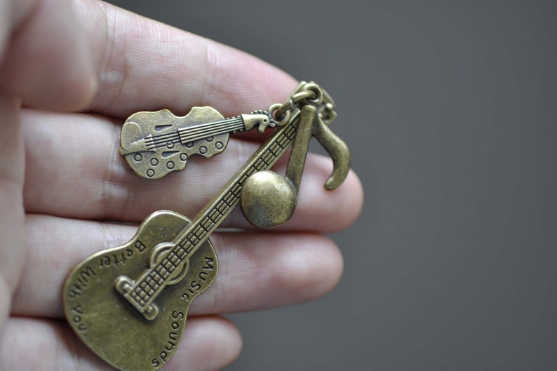Antique Bronze Music Note Instrument Guitar Charms Pendants - Etsy