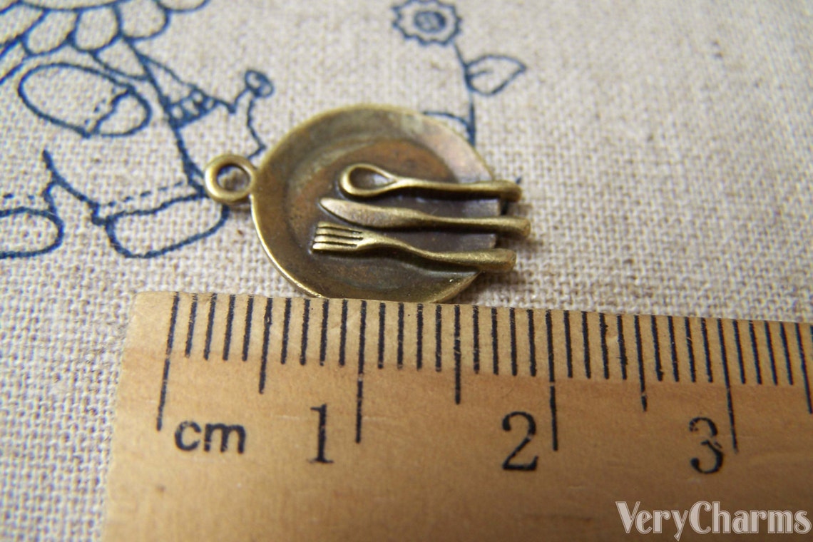 Plate and Cutlery Antique Bronze Dinner Plate Charms 15x17mm | Etsy