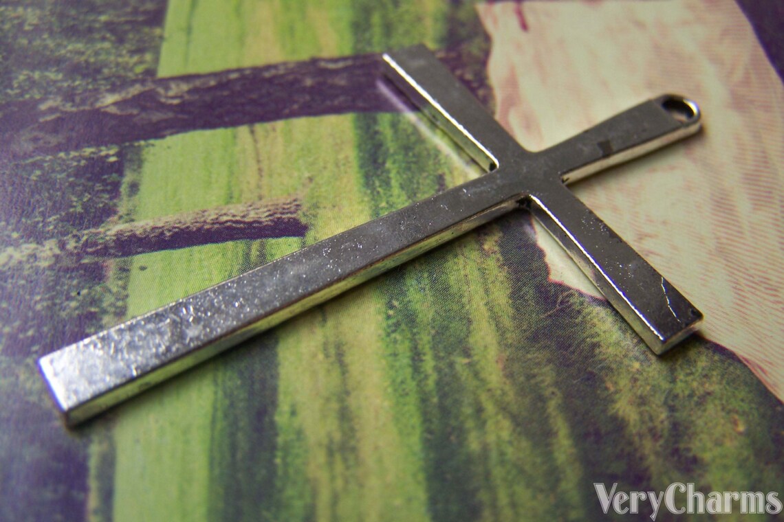 10 pcs of Antique Silver Flat Cross Charms Huge Size 36x60mm | Etsy