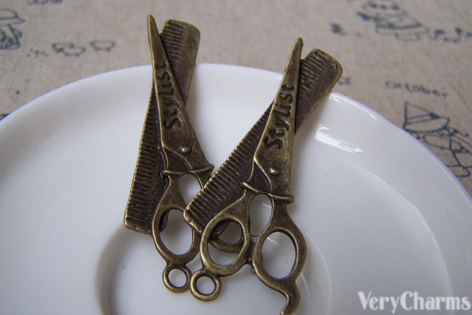 Barber Shop Stylist Scissors and Comb Charms Antique Bronze | Etsy