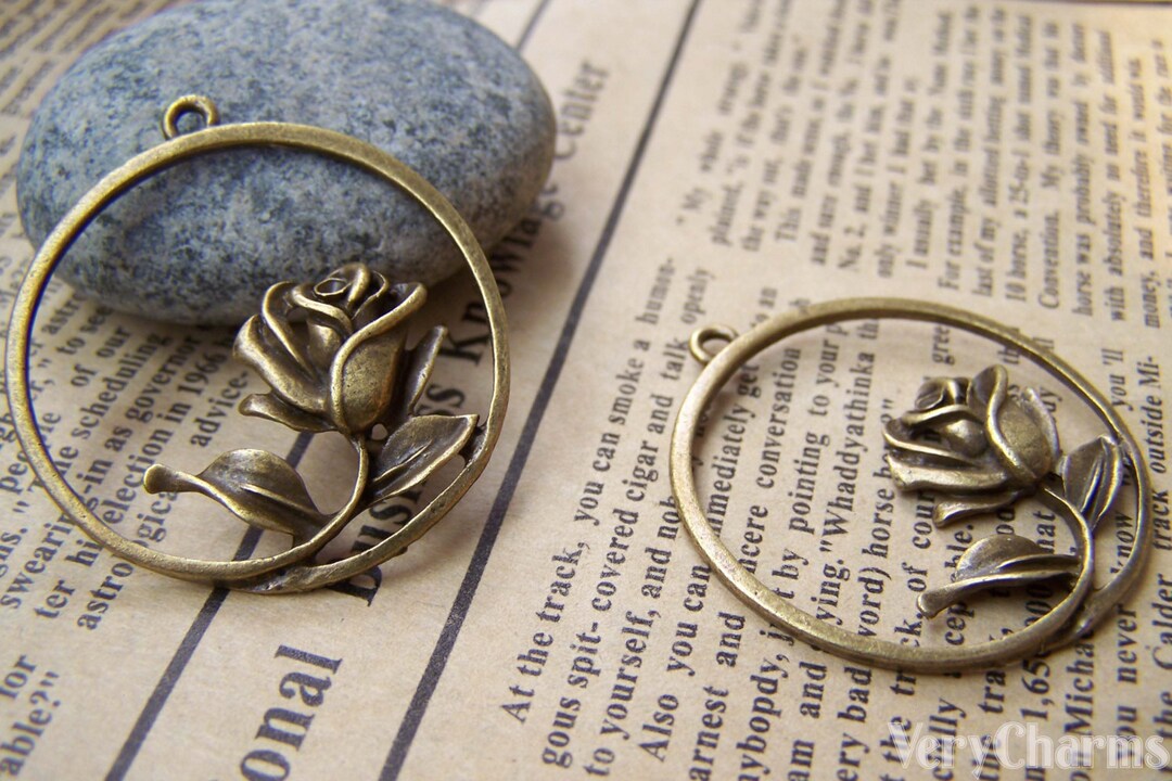 10 Pc of Antique Bronze Rose Flower Round Ring Charms 33.5mm A408 - Etsy