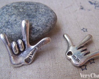20 Hand Sign Charms I Love You 2 Sided Charms Antique Silver Tone ...