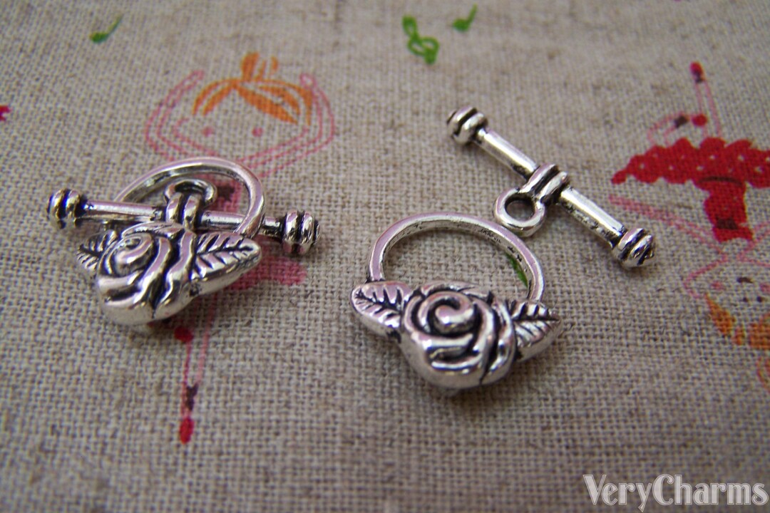 10 Sets Antique Silver Rose Flower Toggle Clasps A1268 - Etsy