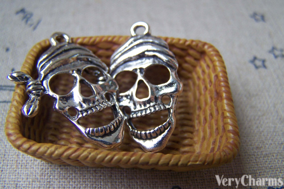 Antique Silver Filigree Skull Pirate Charms 19x25mm Set of 10 - Etsy