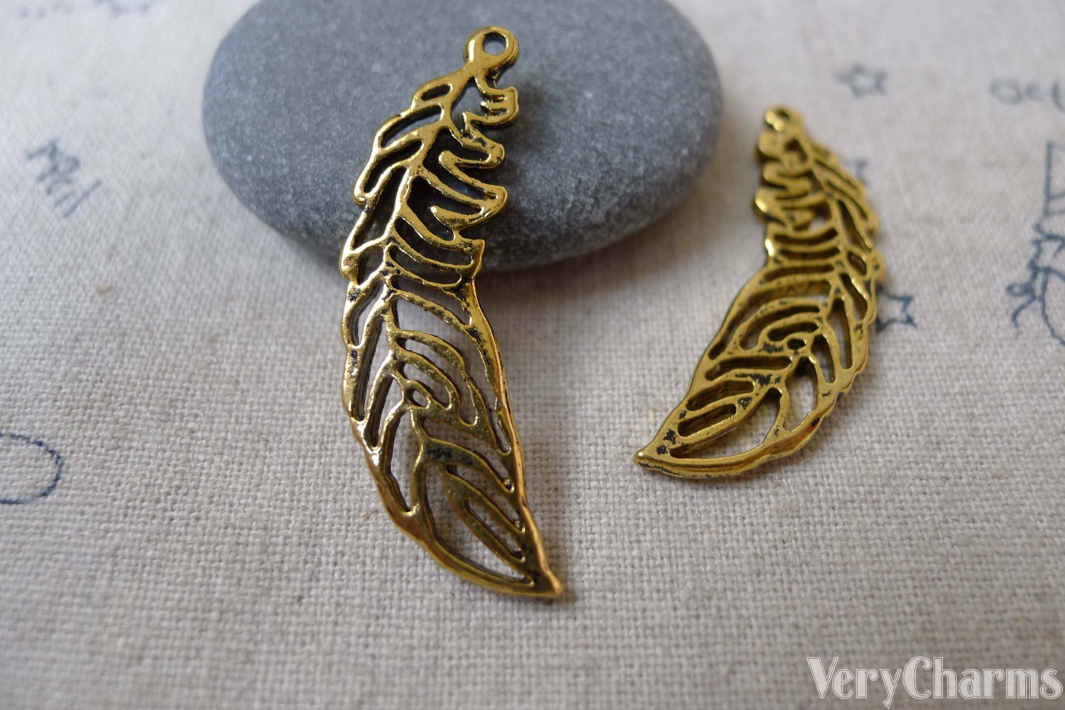 SALE Antique Gold Filigree Feather Wing Charms 12x36mm Set of | Etsy