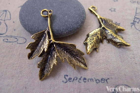 10 Pcs of Antique Gold Three Leaf Branch Charms 27x35mm A7392 - Etsy