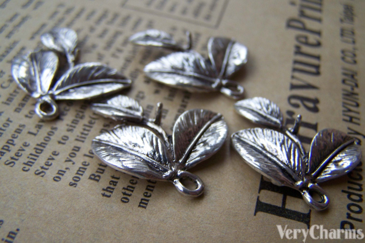 10 Pcs of Antique Silver Three Leaf Branch Charms 23x23mm A959 - Etsy