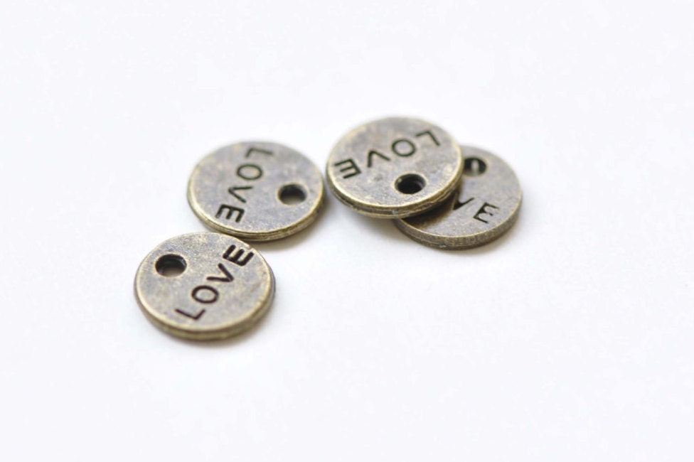 50 Pcs Antique Bronze Small Love Round Tag Circle Charms 9mm - Etsy