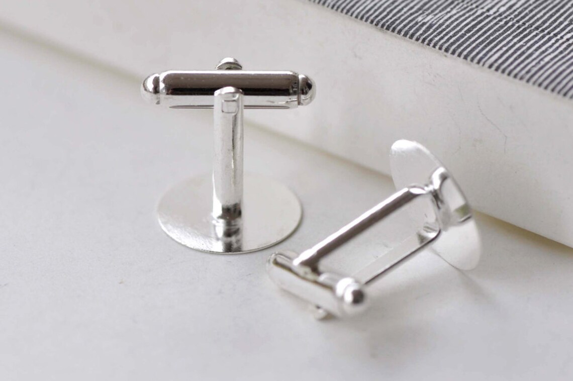 Silver Cuff Link Cufflink Blanks With 15mm Large Pad Set of 10 (5pairs ...