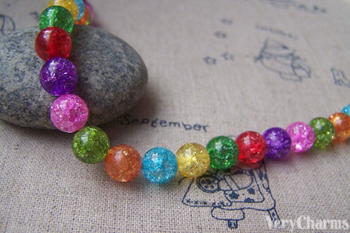 Crackle Glass Beads Shattered Glass Assorted Color 8mm One Strand (50 ...