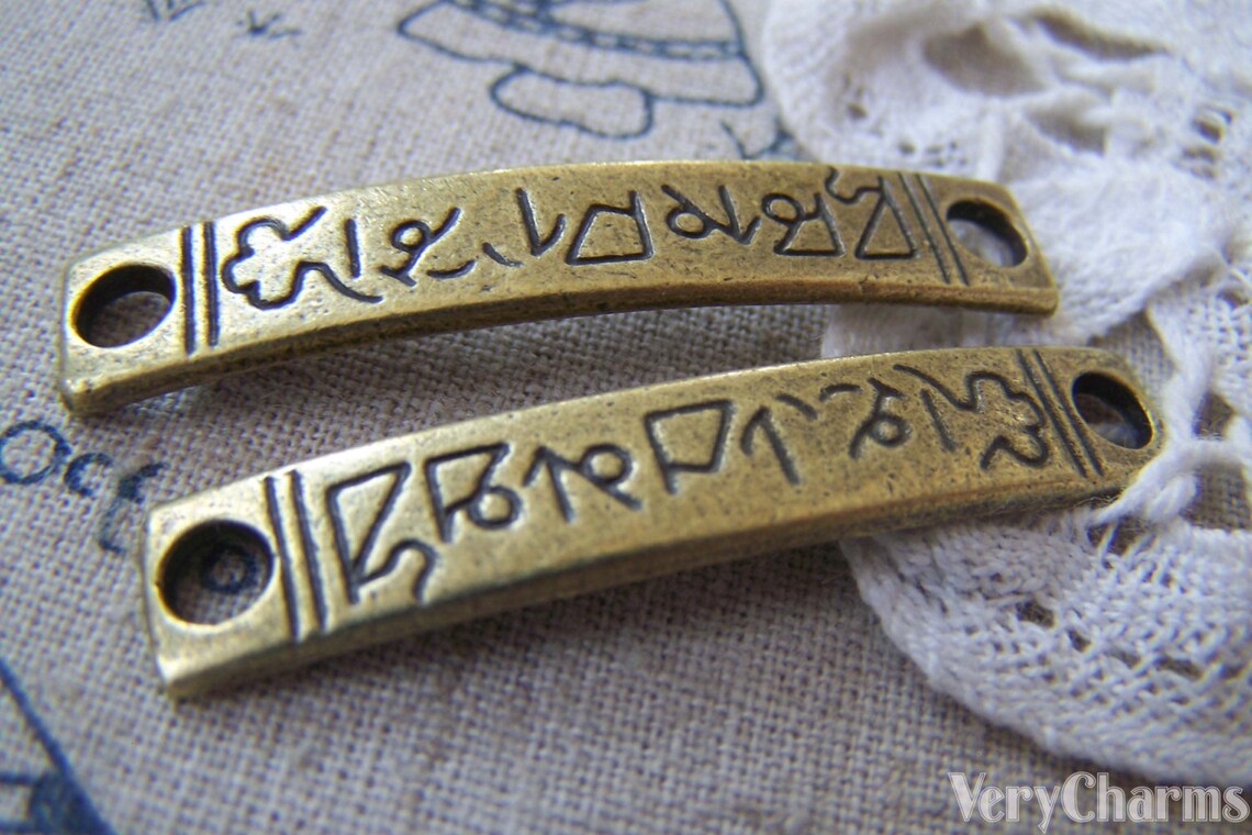10 Pcs of Antique Bronze Symbol Sign Curved Bar Bracelet - Etsy
