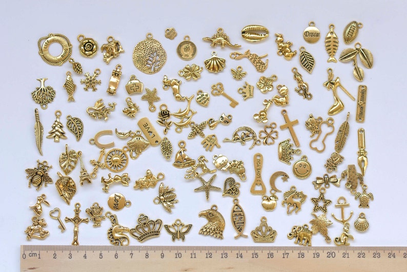 Antique Gold Fancy Charms Mixed Styles Set of 100 A206 - Etsy
