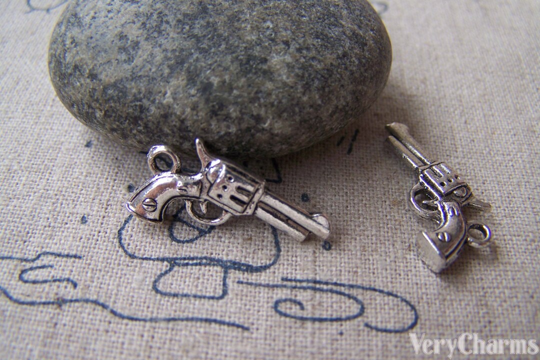 10 Pcs of Tibetan Silver Antique Silver Revolver Handgun Charms 10x21mm ...
