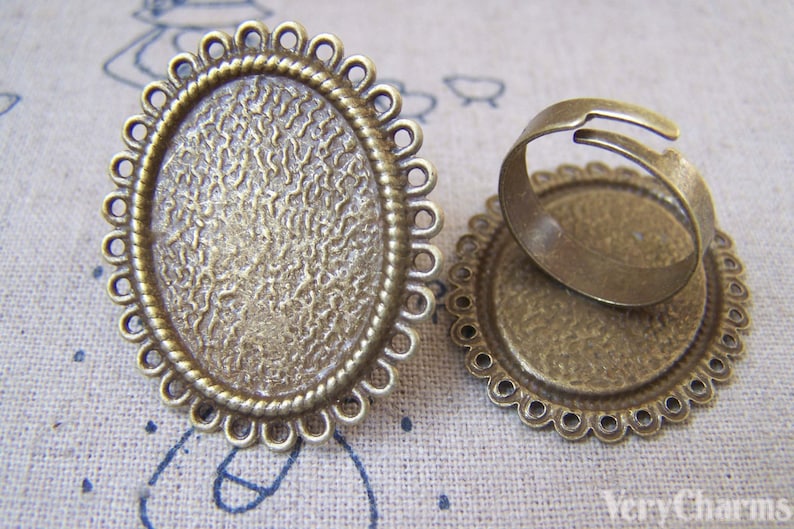 5 Pcs Antique Bronze Adjustable Ring Blank Shank Base With 19x25mm ...